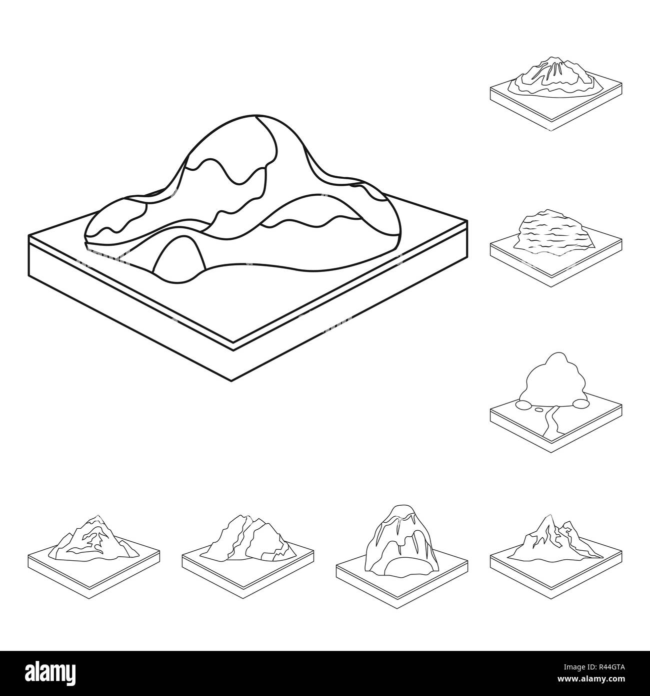 Mountains, massive outline icons in set collection for design. The ...