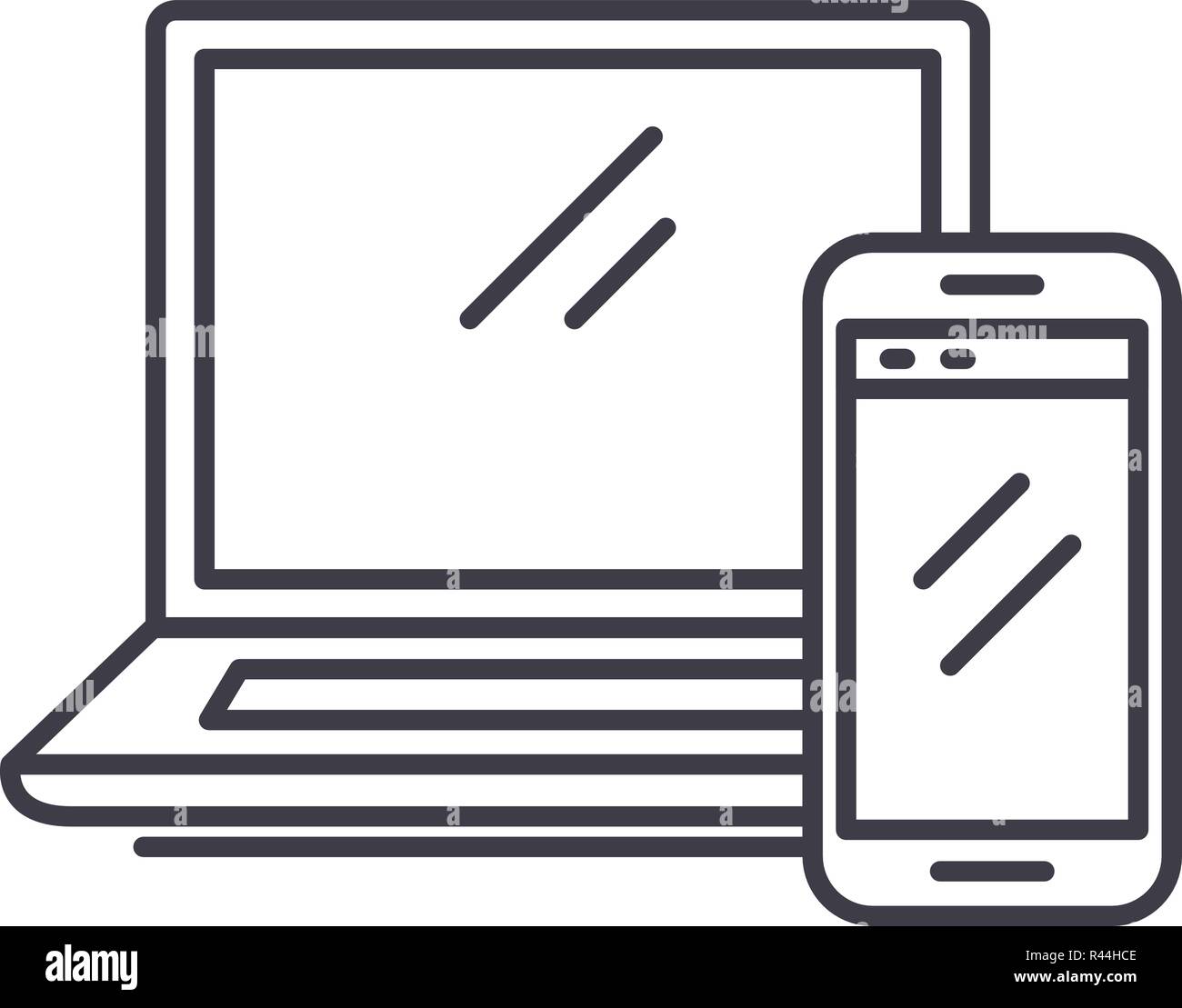 Laptop and smartphone line icon concept. Laptop and smartphone vector ...