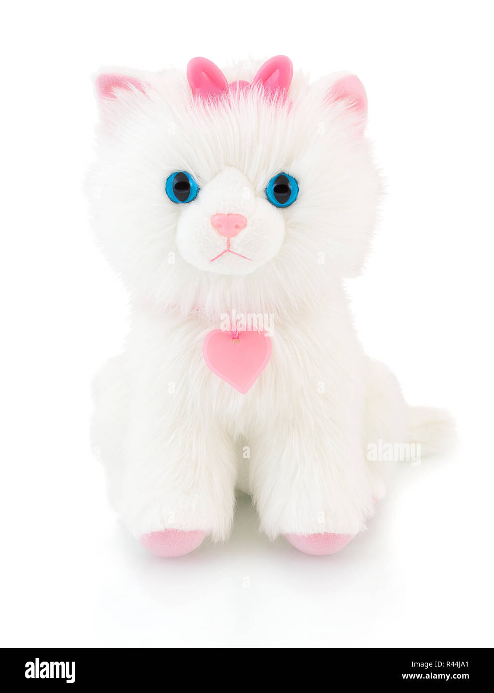 Cat plushie doll isolated on white background with shadow reflection ...