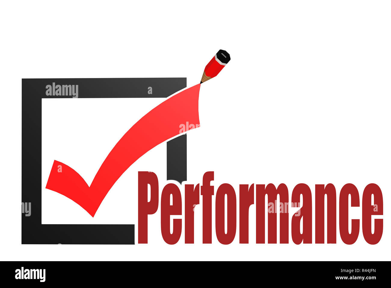 Check mark with performance word Stock Photo - Alamy