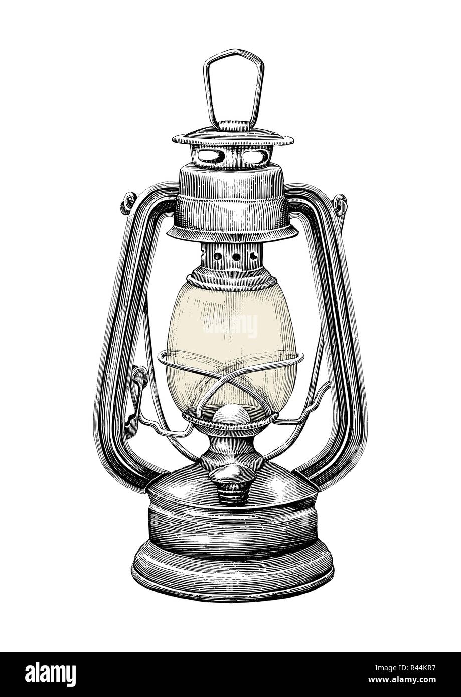 Vintage lantern hand drawing engraving style isolate on white ...
