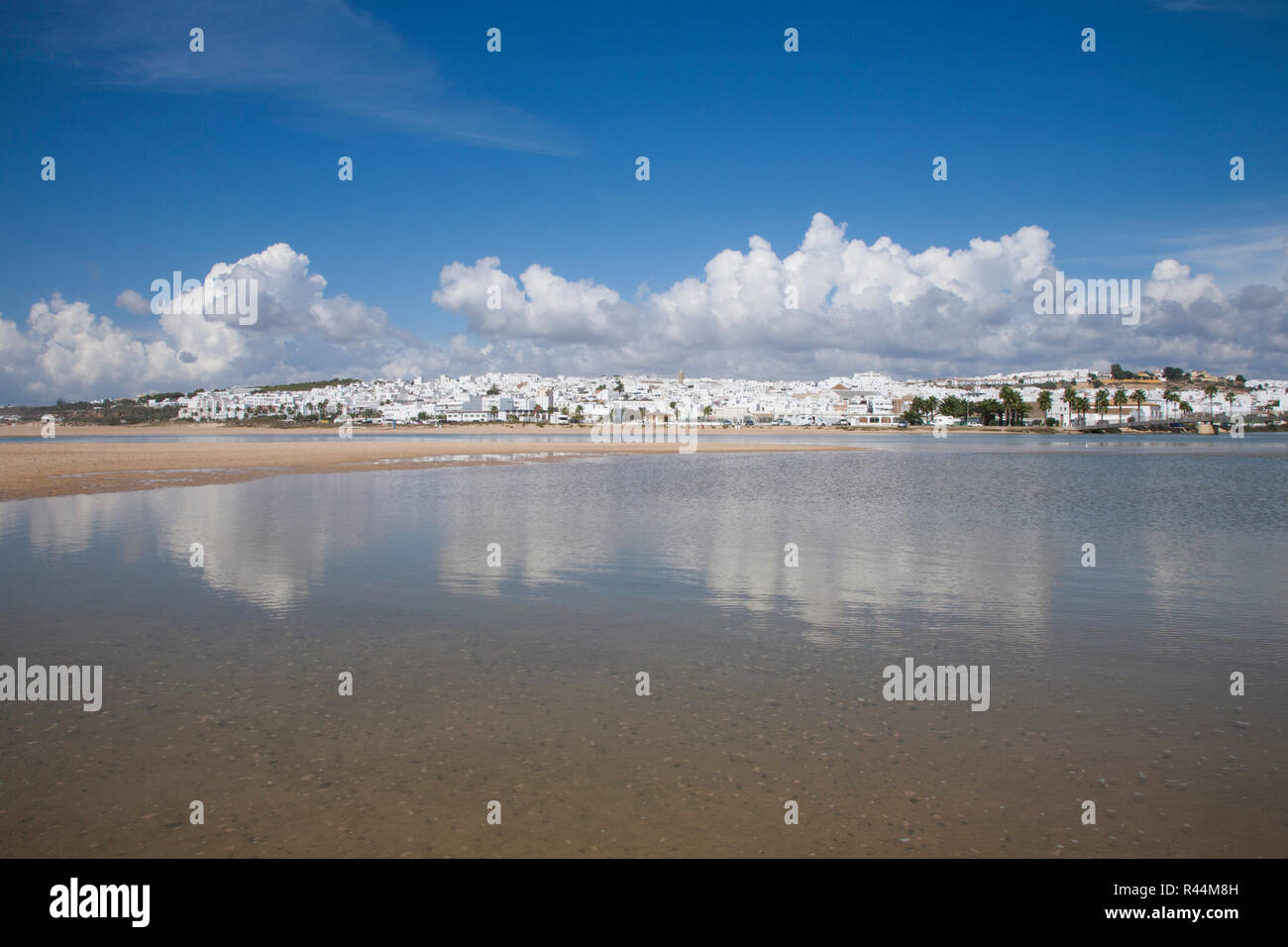 Sandy beach and village of conil de la frontera hi-res stock ...