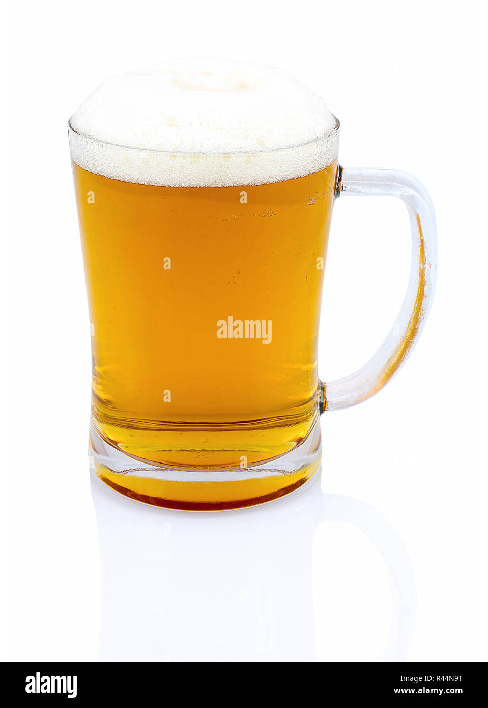 Mug of beer with foam isolated on white background with shadow ...