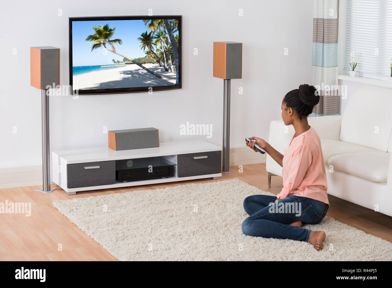Woman Watching Television Stock Photo - Alamy