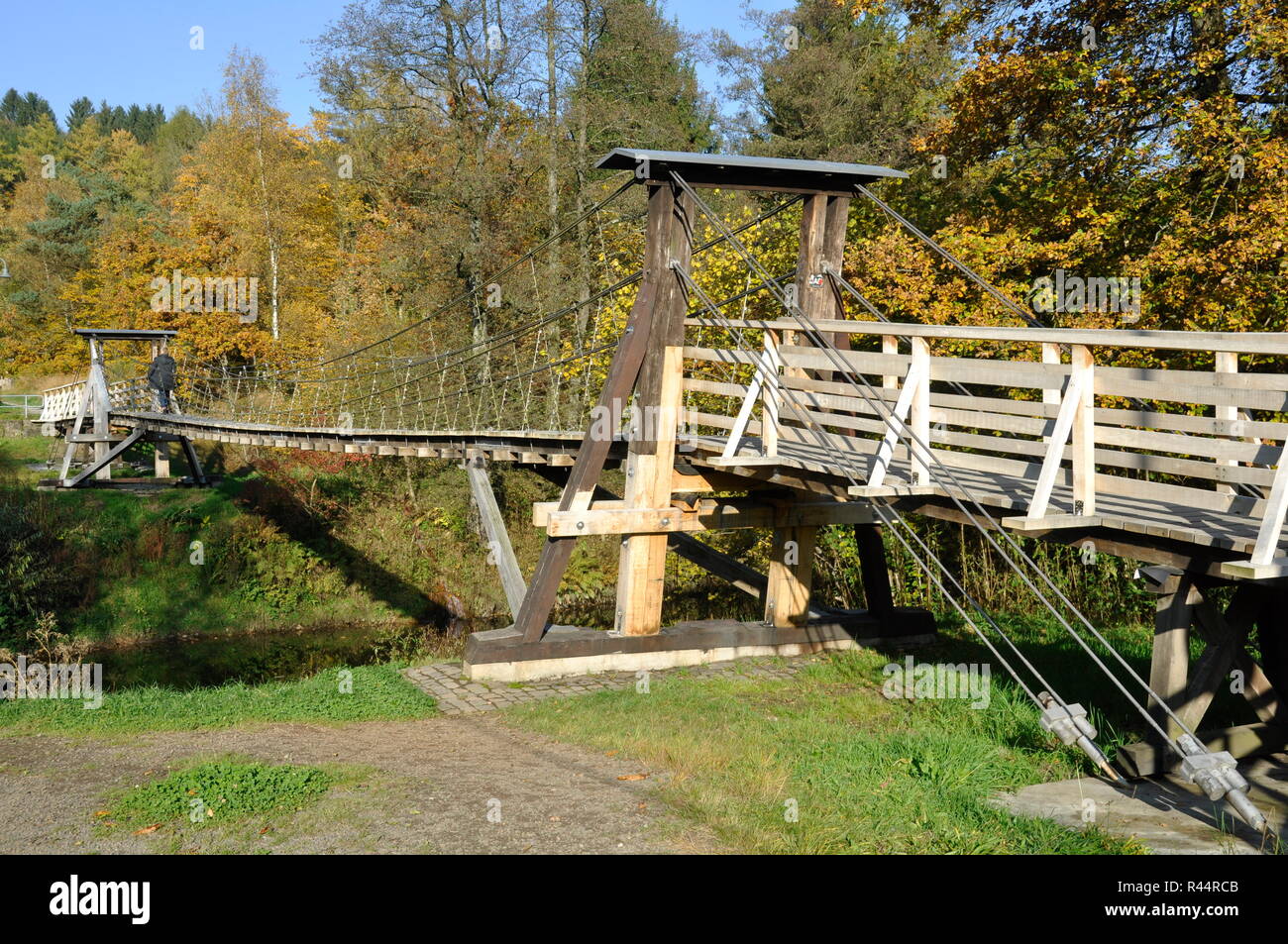suspension bridge over the agger in oberbergi country Stock Photo - Alamy