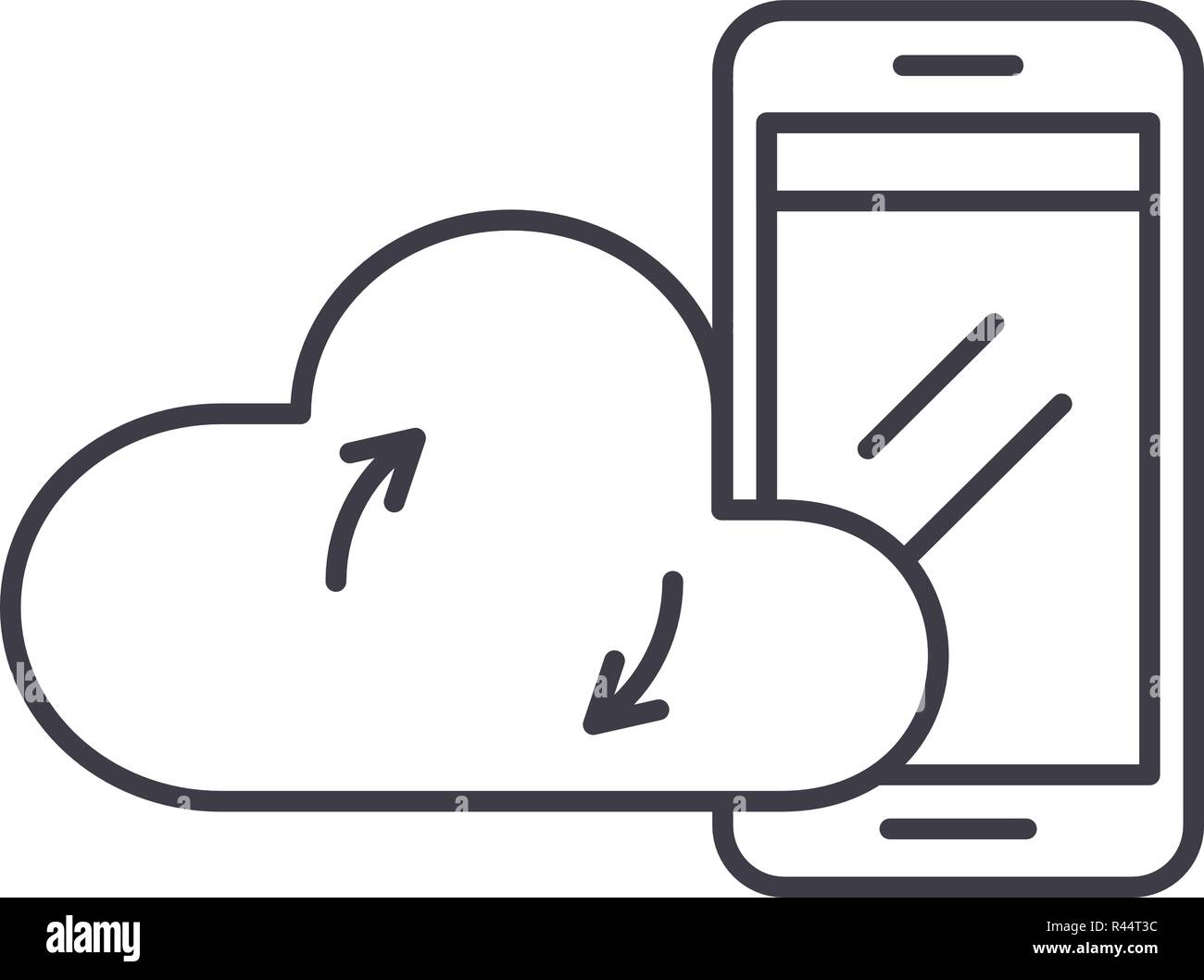 Mobile cloud data line icon concept. Mobile cloud data vector linear ...