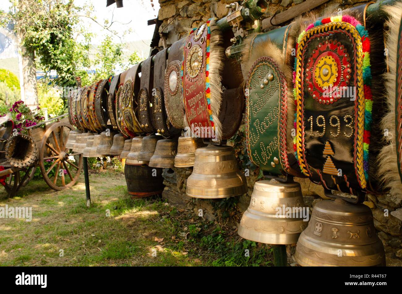Favella, Piedmont, Italy, July 2018. Cow cattle boots on display at the ...