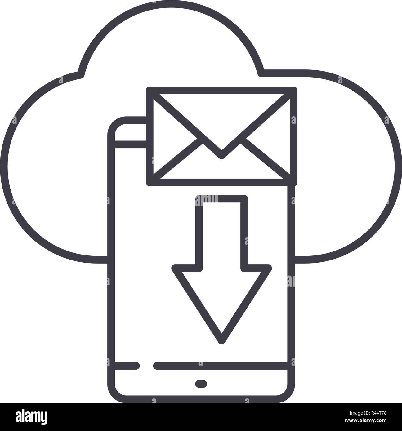 Mobile letter line icon concept. Mobile letter vector linear ...