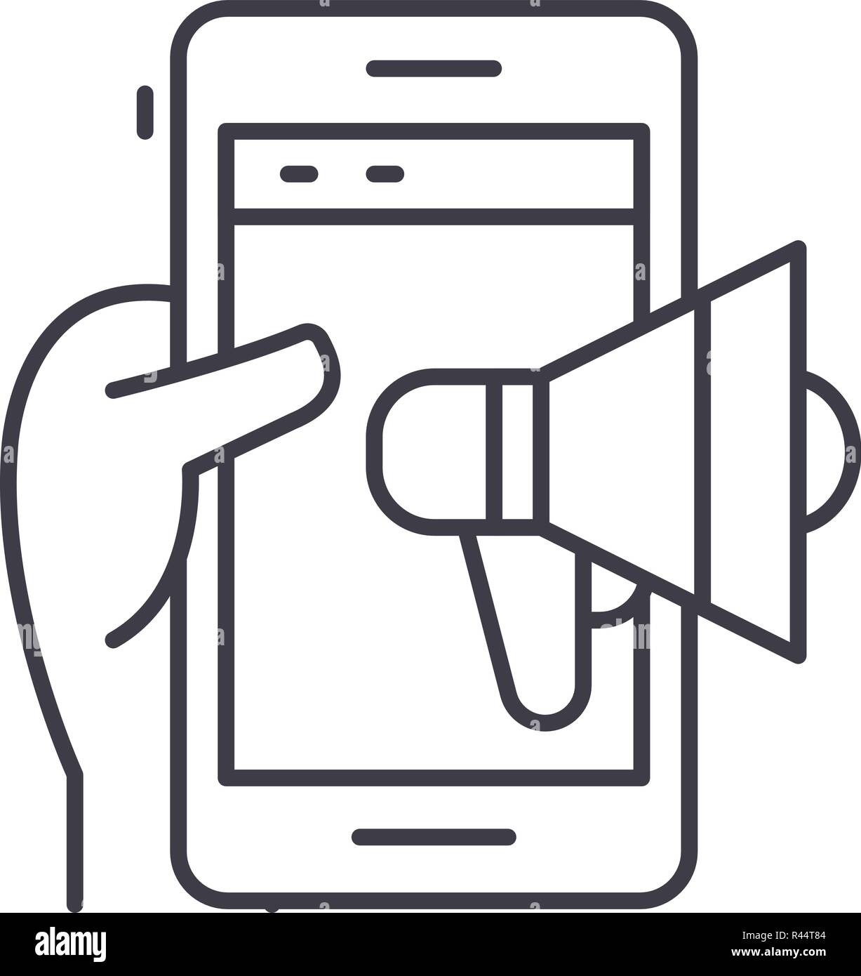 Mobile promotion line icon concept. Mobile promotion vector linear ...