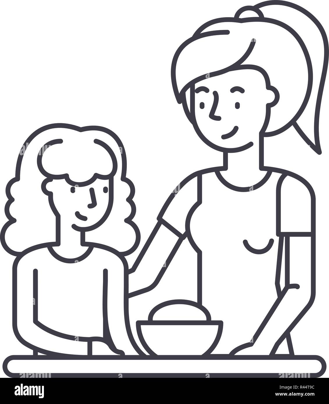 Mom and daughter line icon concept. Mom and daughter vector linear ...