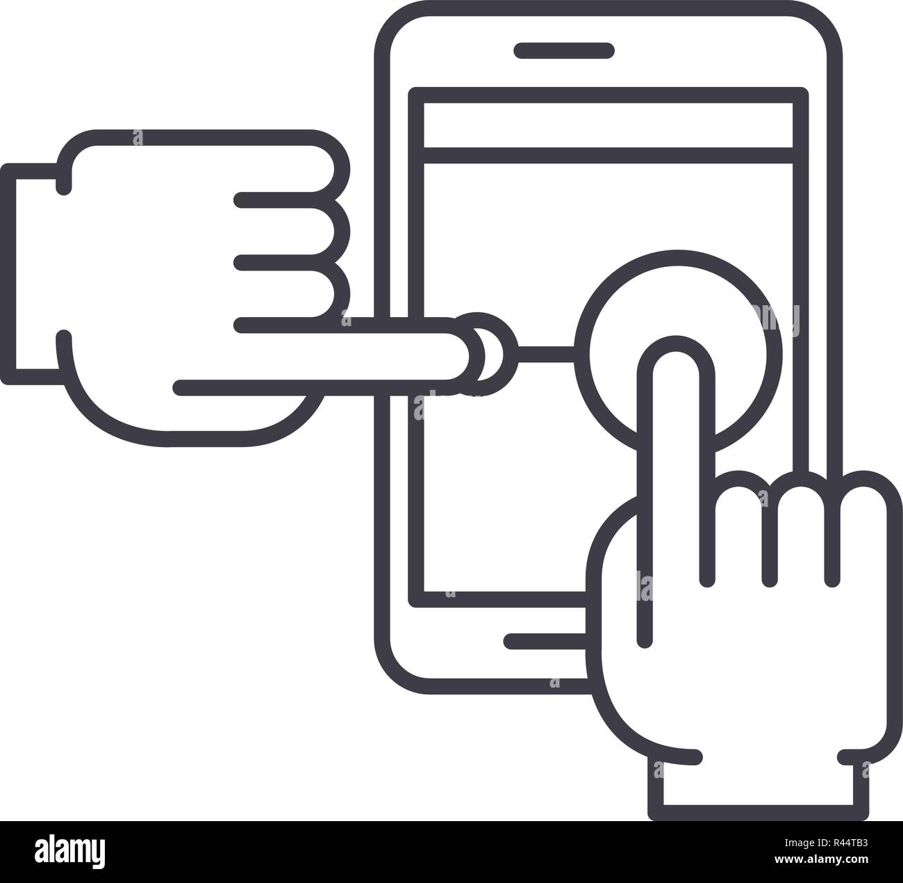 Multi touch line icon concept. Multi touch vector linear illustration ...