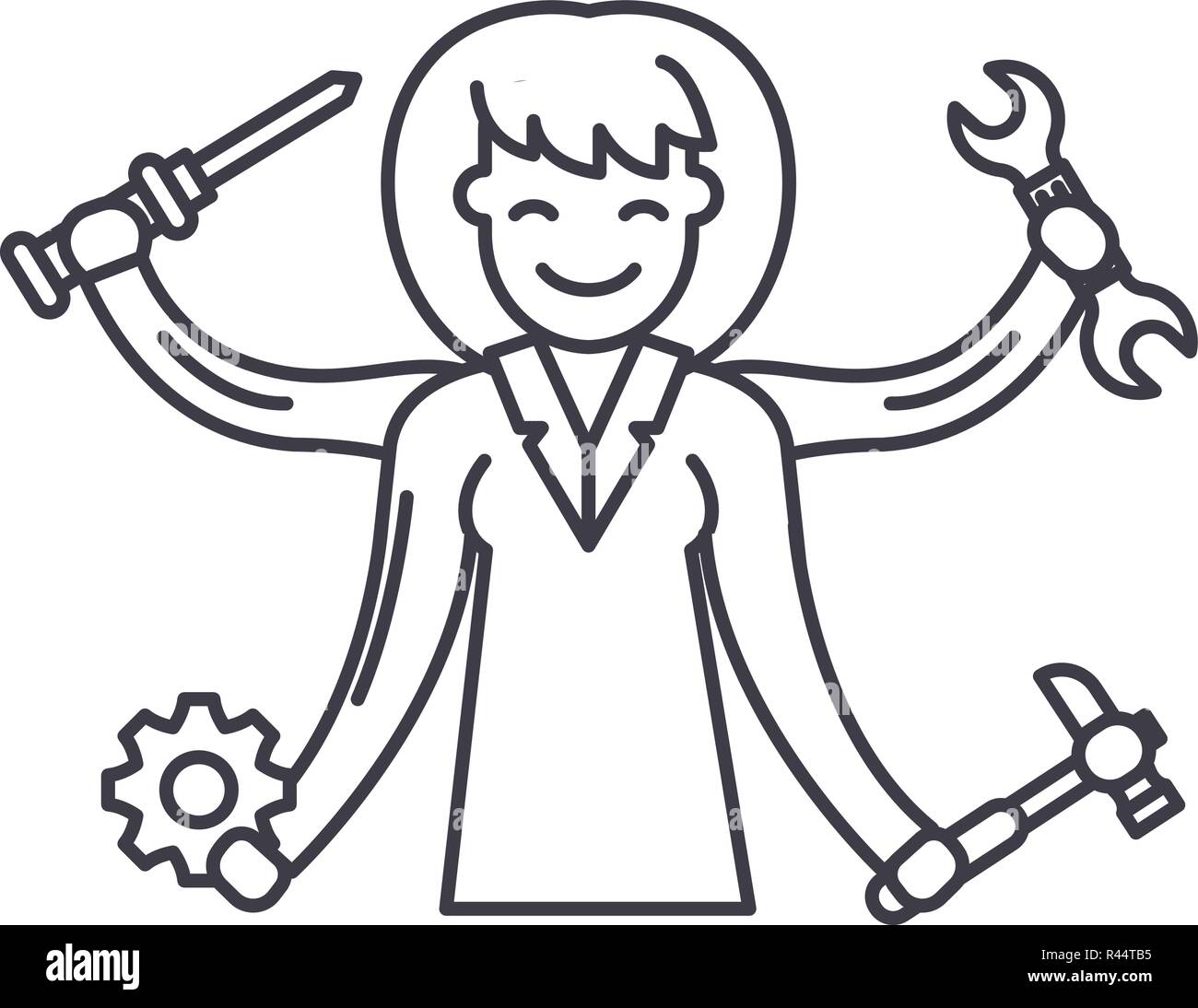 Multitasking line icon concept. Multitasking vector linear illustration ...