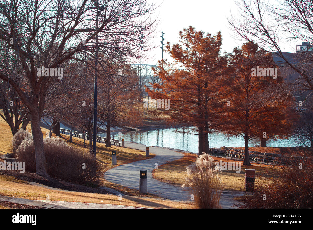 PARK LANDSCAPE WITH POND AND FALL COLORS, OMAHA, NEBRASKA Stock Photo ...