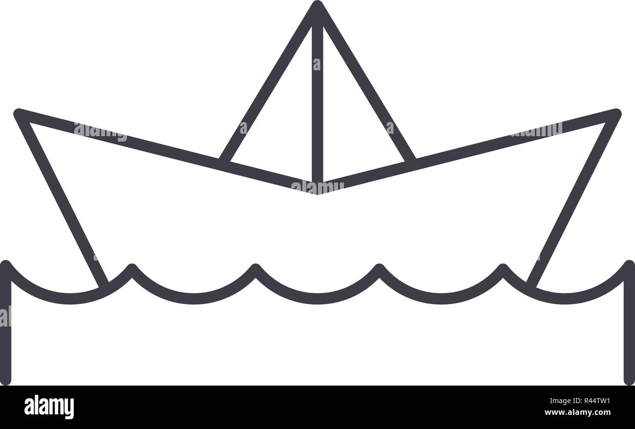 Paper boat line icon concept. Paper boat vector linear illustration ...