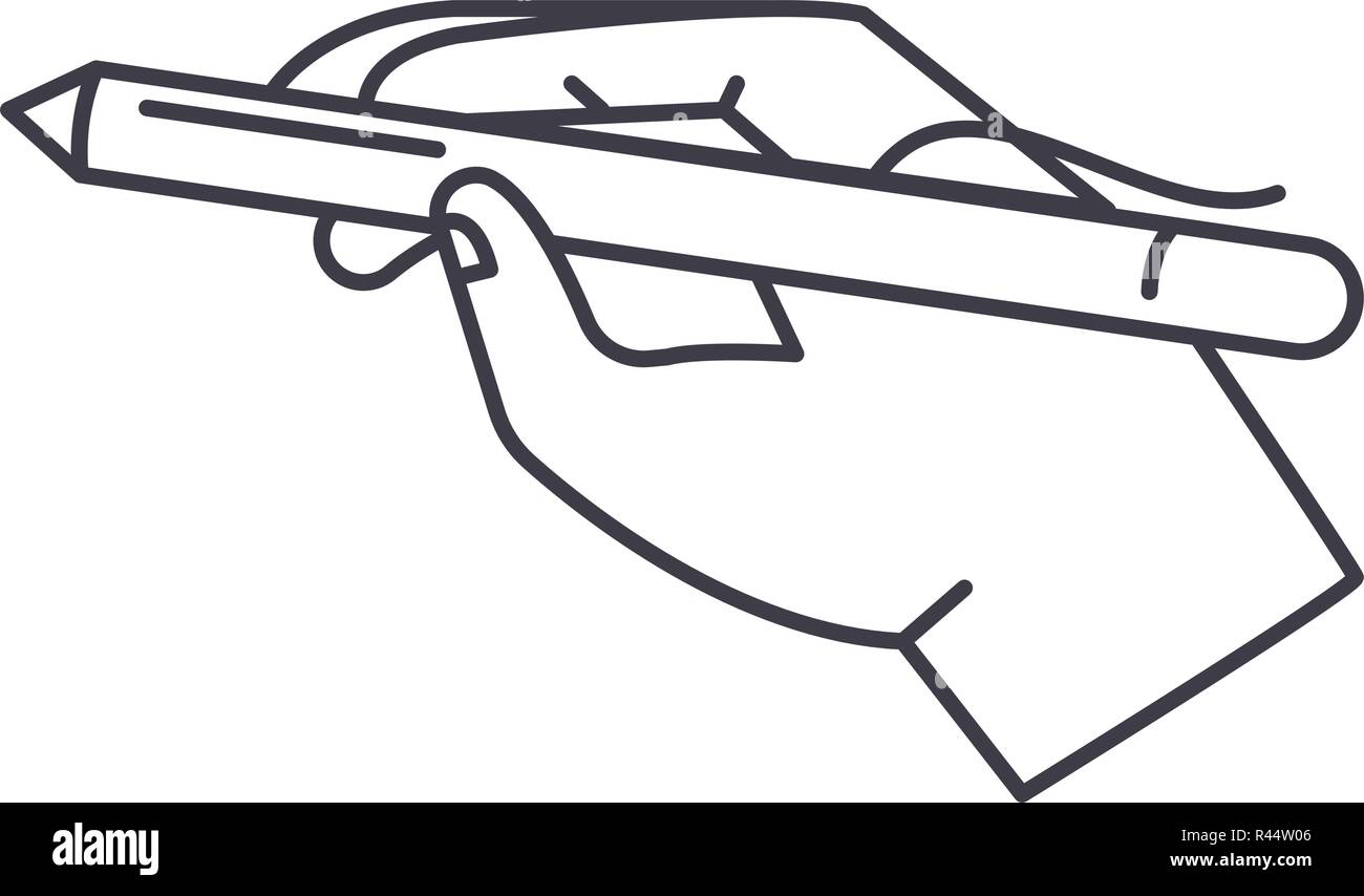 Pen in hand line icon concept. Pen in hand vector linear illustration ...
