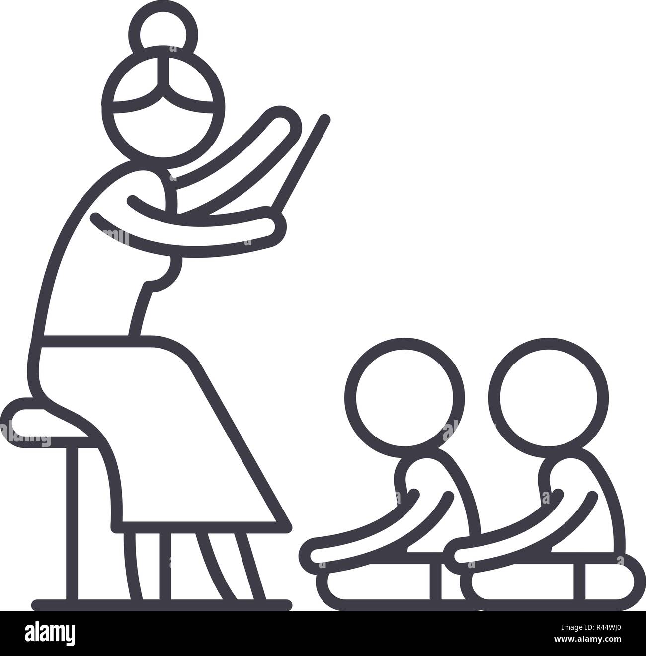 Reading in kindergarten line icon concept. Reading in kindergarten ...
