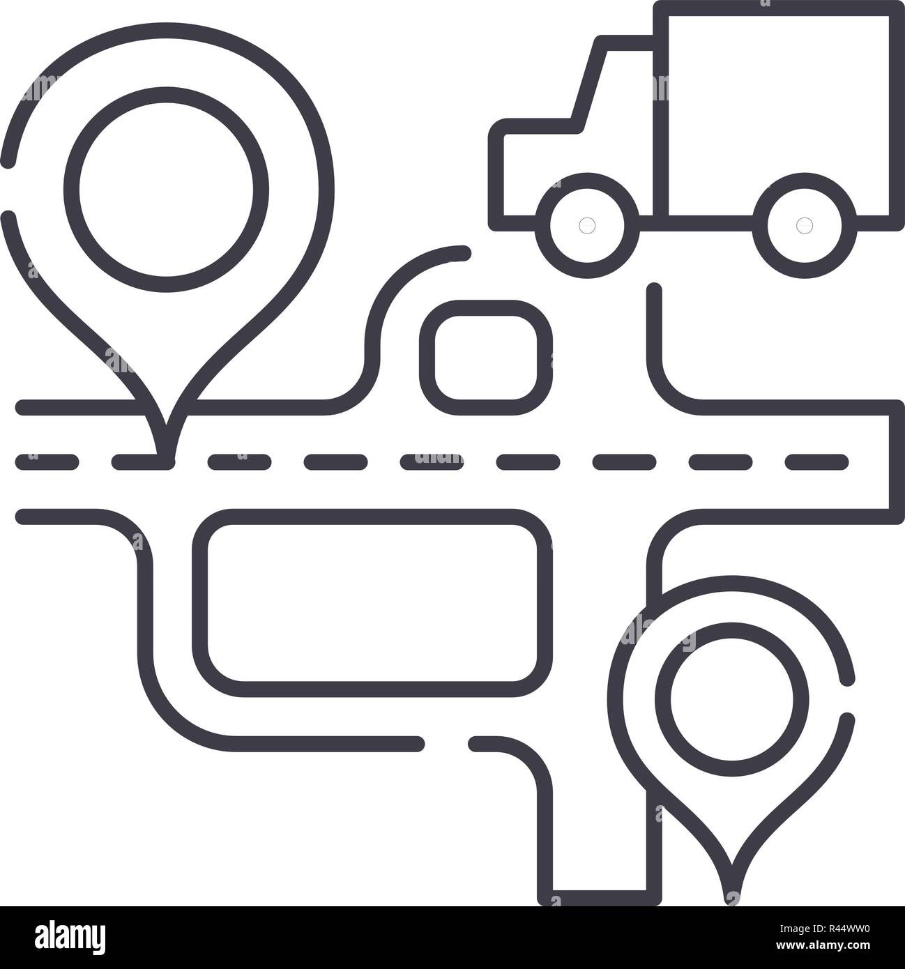Route navigation line icon concept. Route navigation vector linear ...