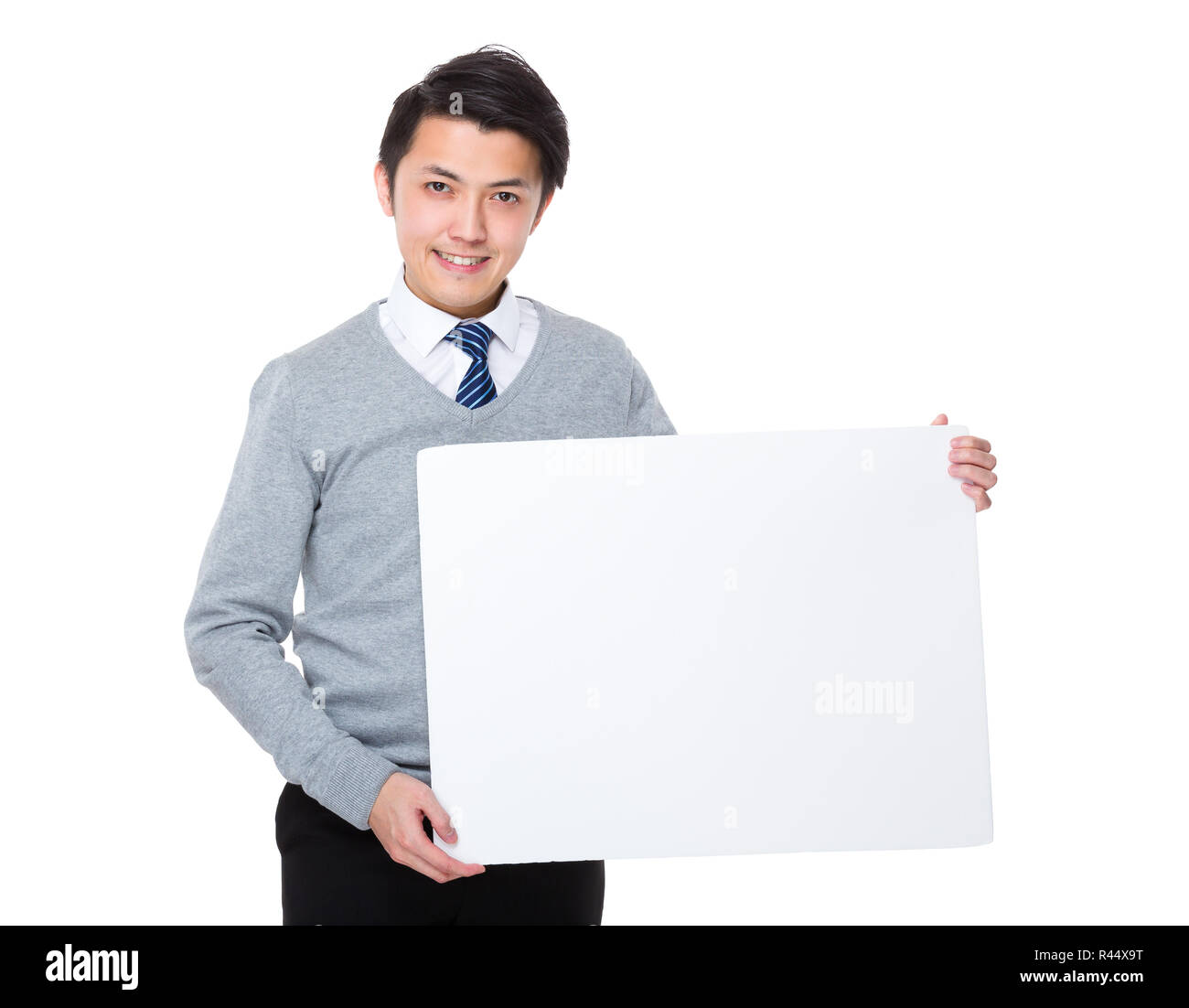 Businessman show with white board Stock Photo - Alamy