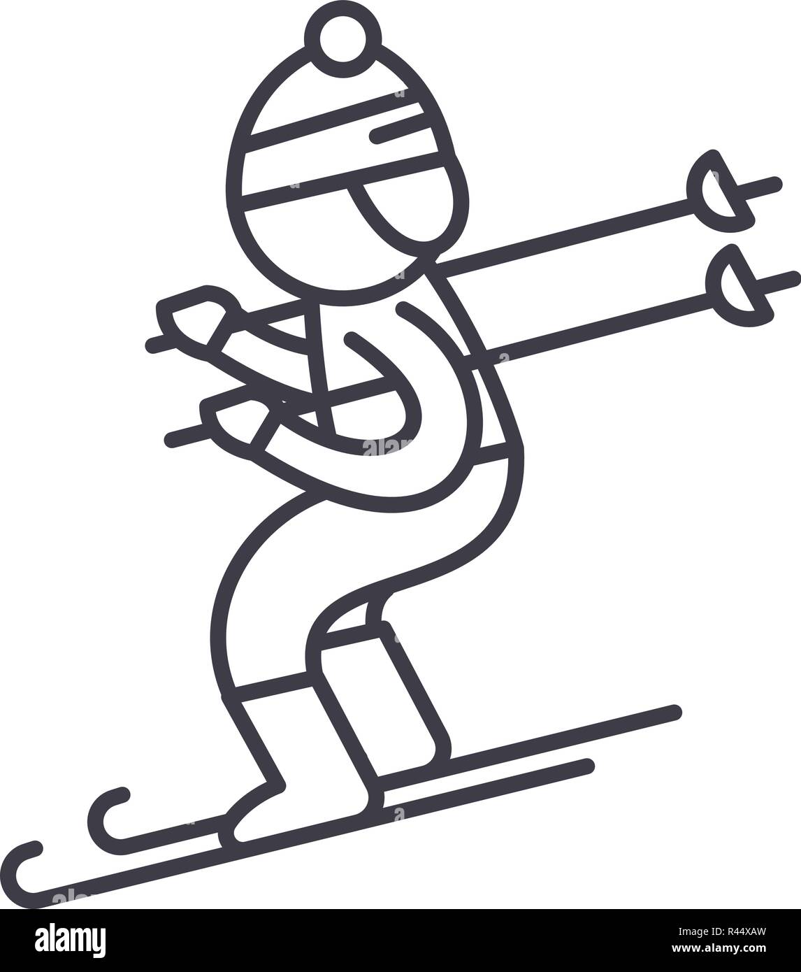 Skiing line icon concept. Skiing vector linear illustration, symbol ...