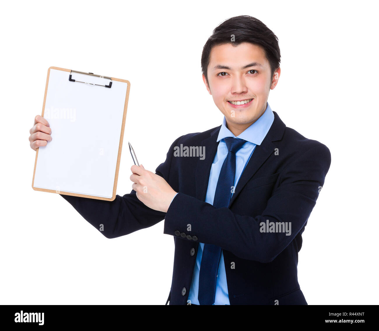 Young Businessman show with the clipboard Stock Photo - Alamy