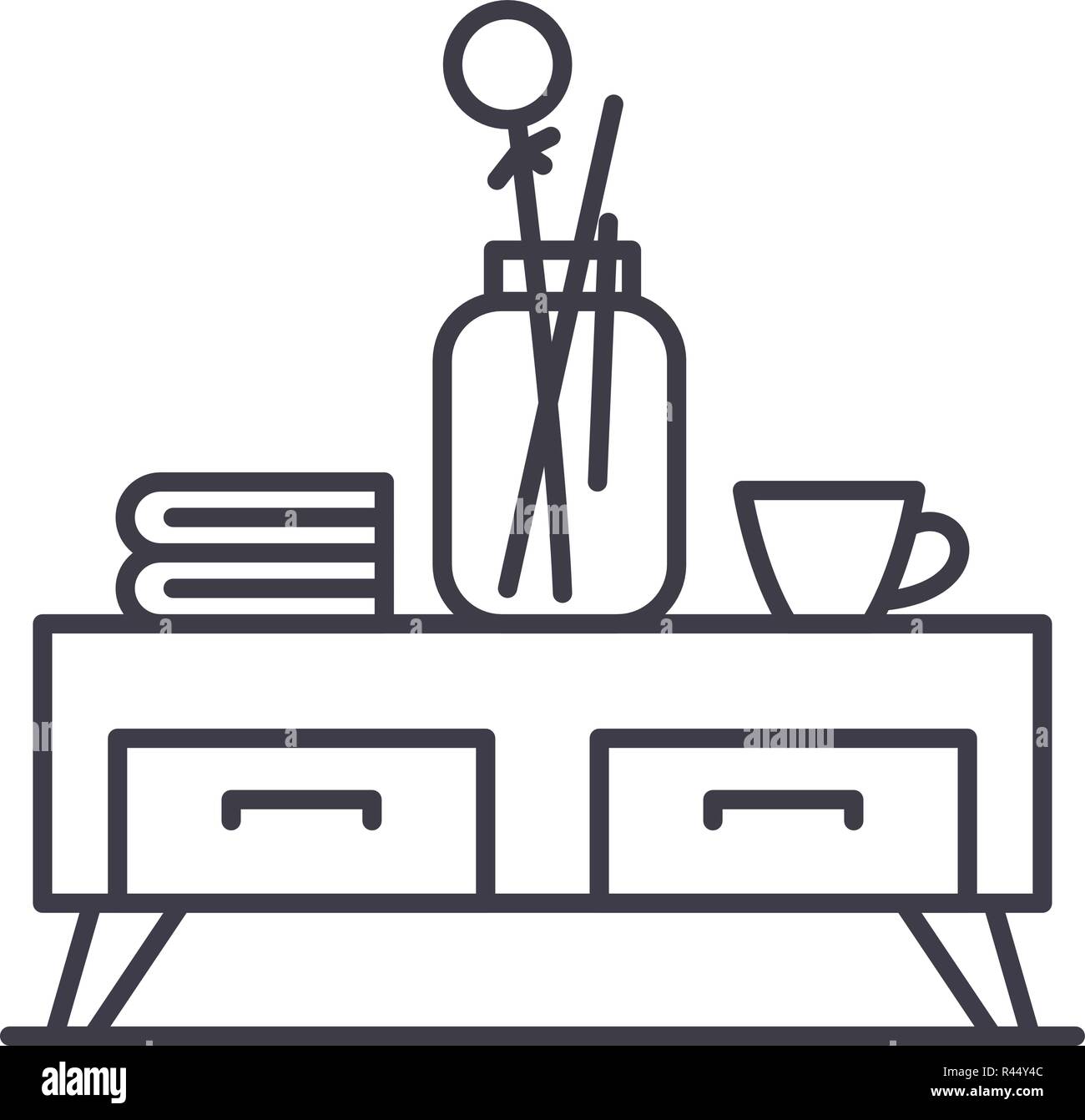 Tea table line icon concept. Tea table vector linear illustration ...