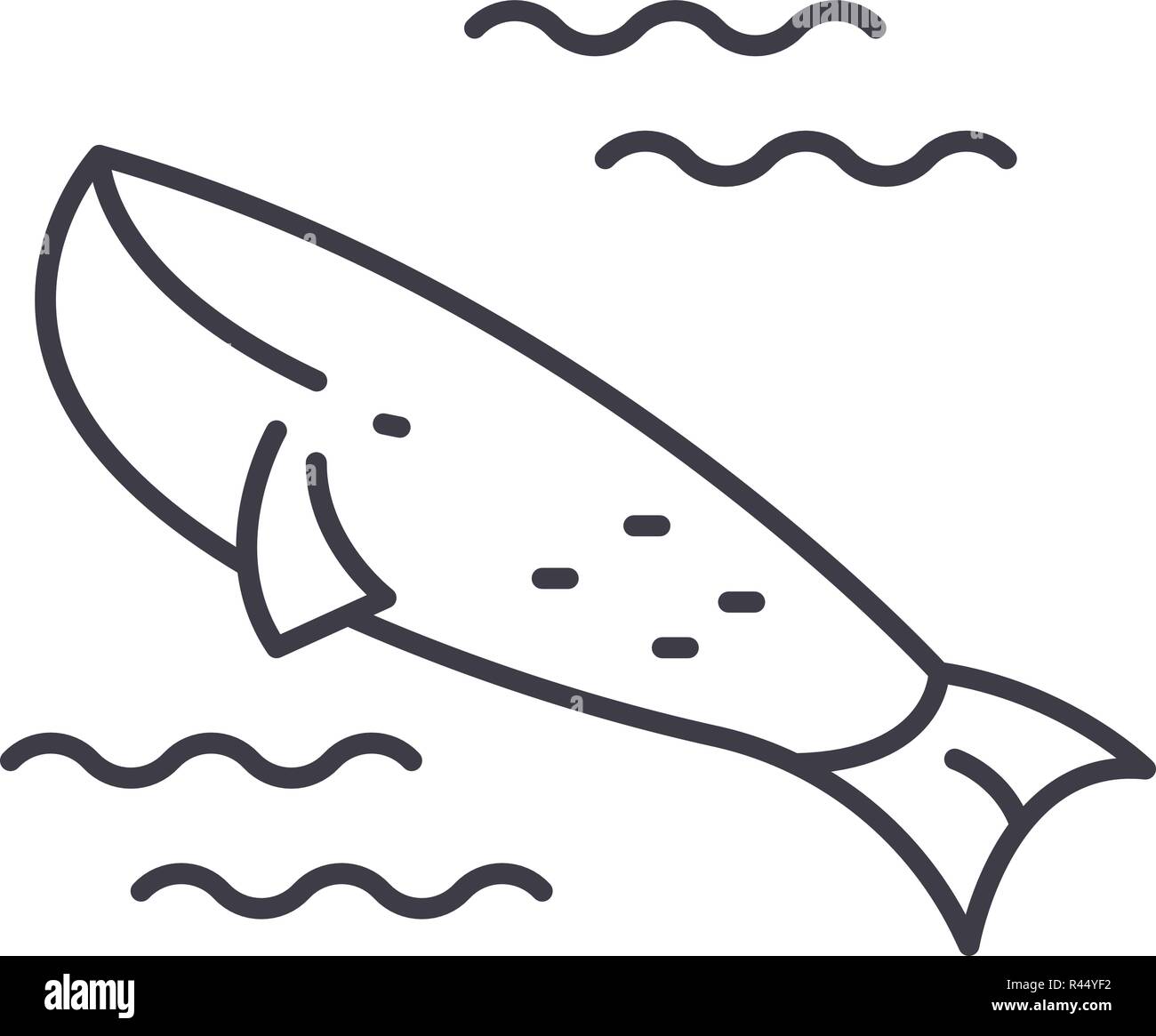 Whale in the ocean line icon concept. Whale in the ocean vector linear ...