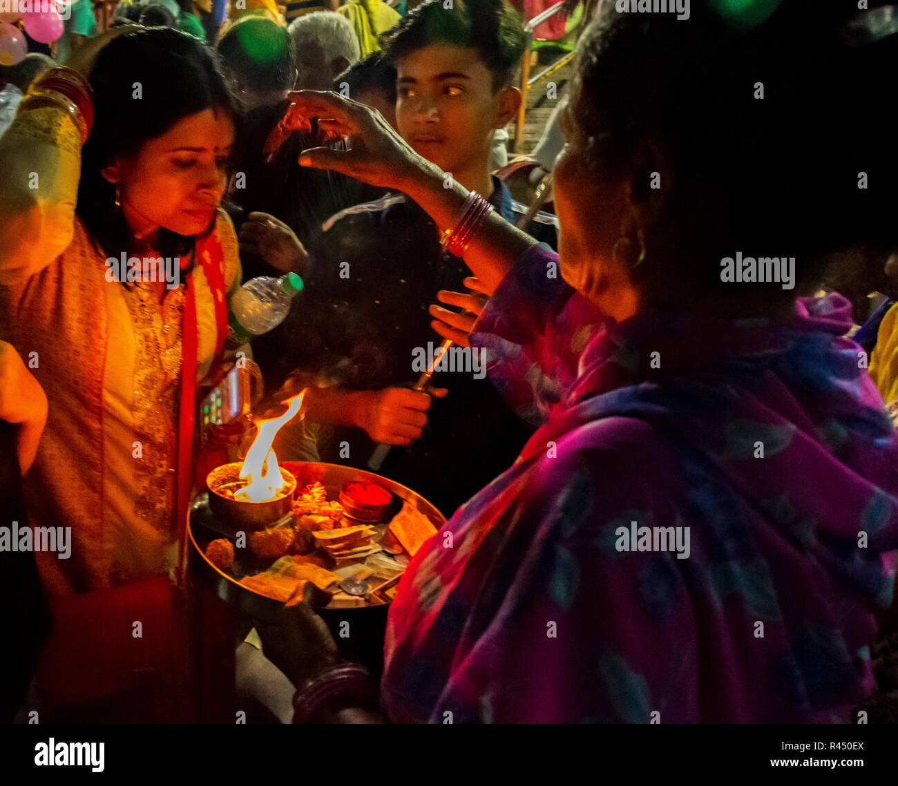 sacred fire after Ganga Aarti in Haridwar Stock Photo - Alamy