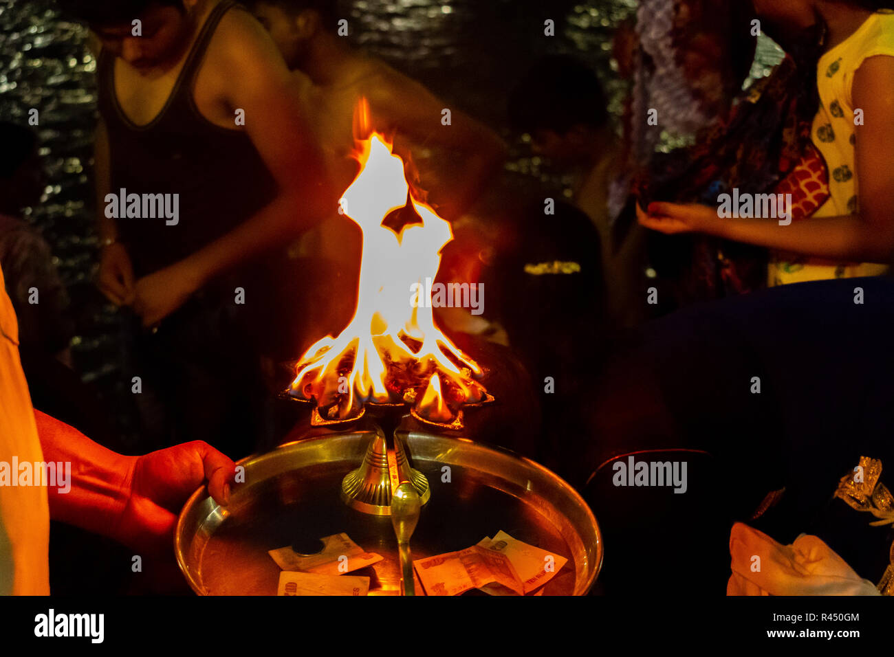 sacred fire after Ganga Aarti in Haridwar Stock Photo - Alamy