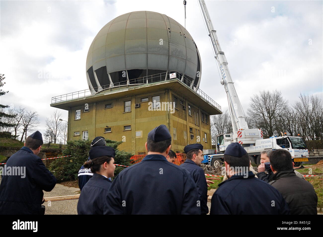 Dismantling old french Air Force radar, Mont-Verdun, France Stock Photo ...