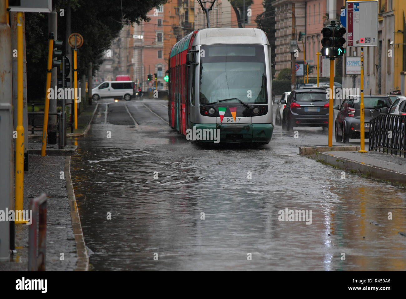 Rome, Italy, 25 November, 2018. Flooding in Rome. viale Tiziano Credit ...