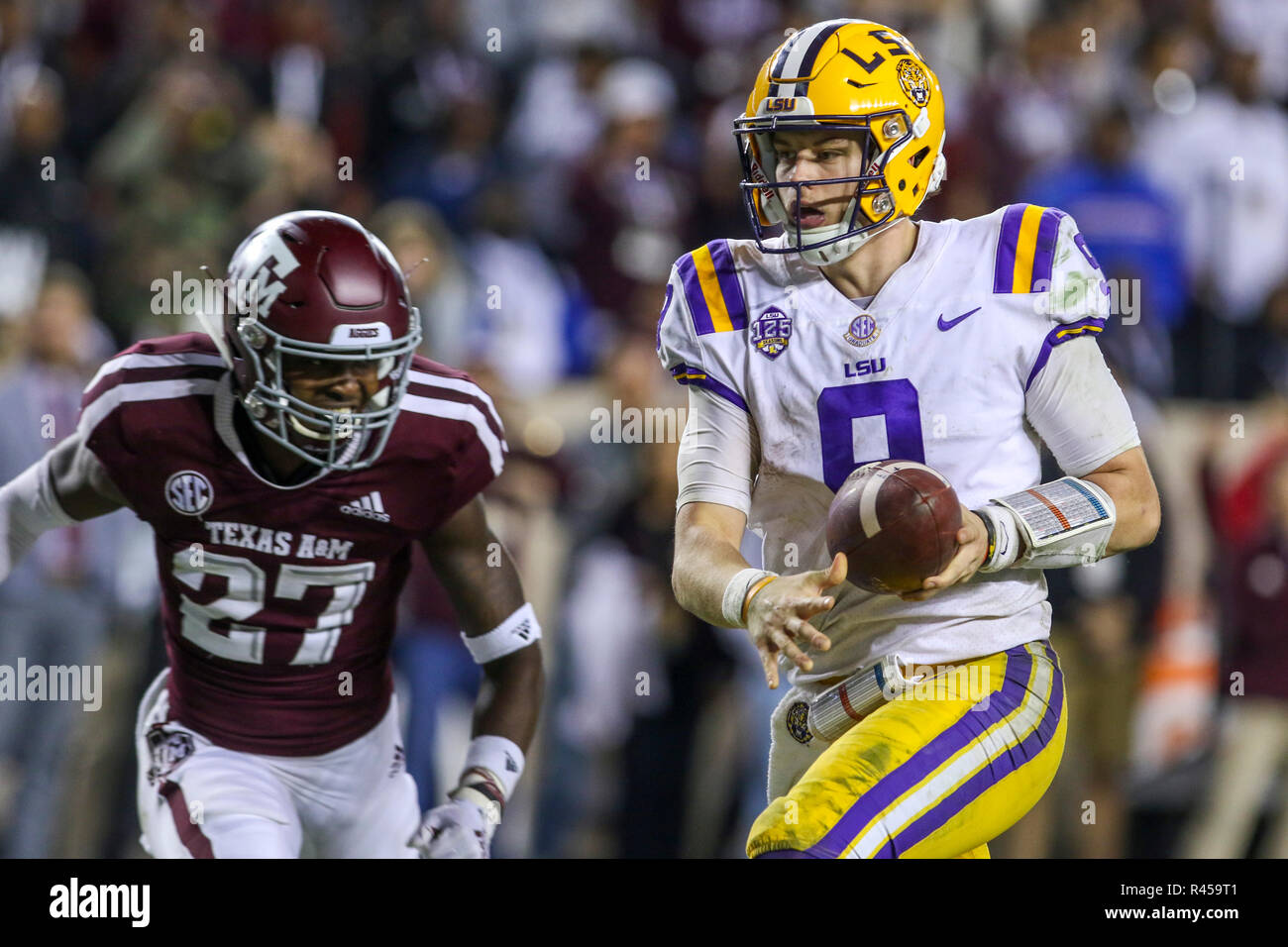 College Station, TX, USA. 24th Nov, 2018. LSU Tigers quarterback Joe ...