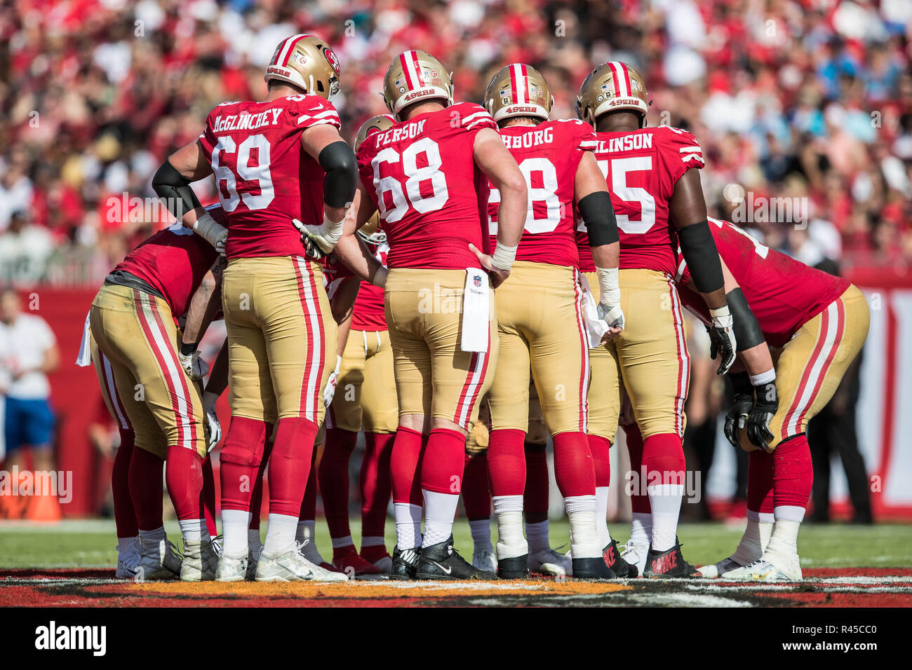 Tampa, Florida, USA. 25th Nov, 2018. San Francisco 49ers huddle up ...