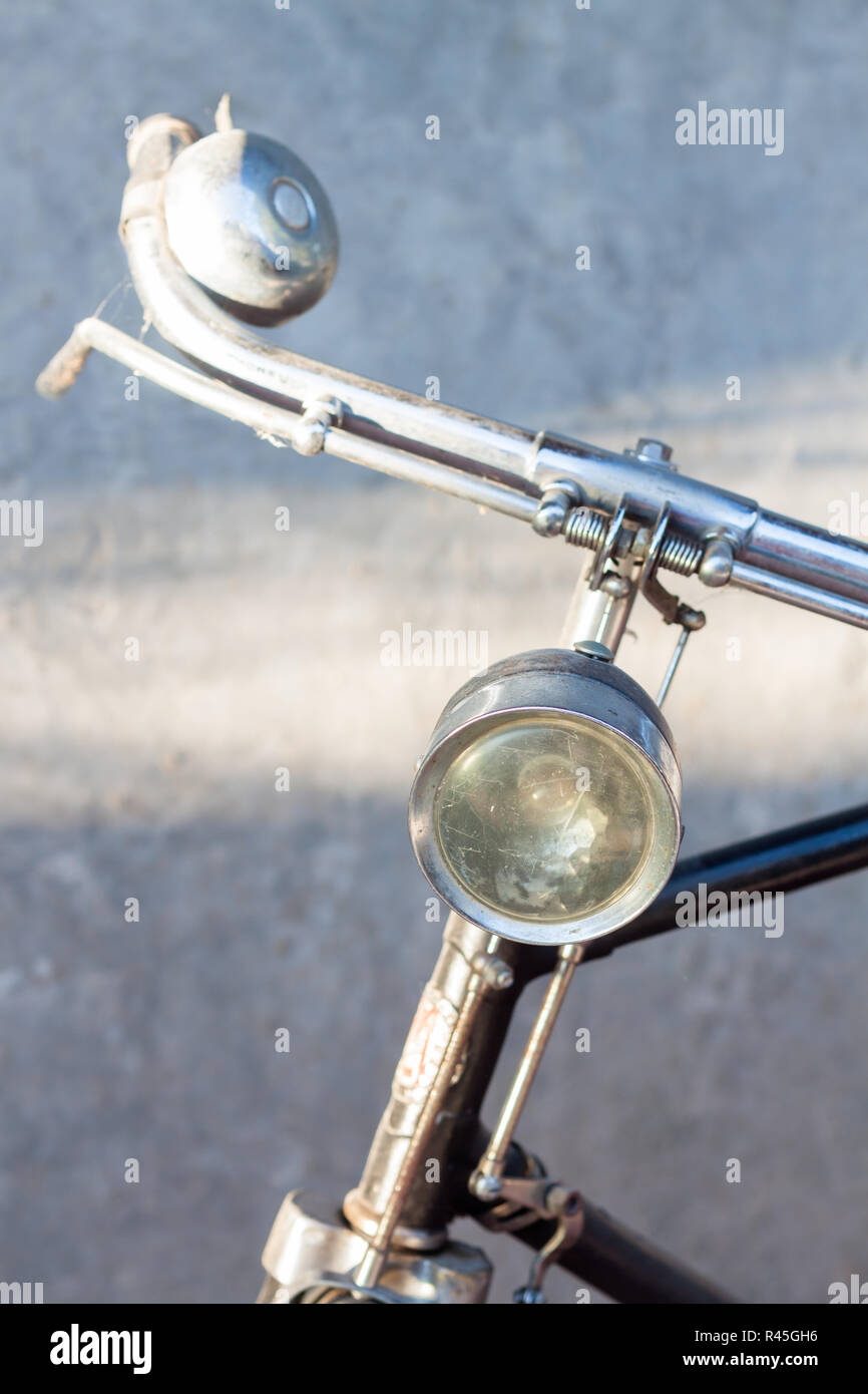 Vintage bicycle handlebars with gray background Stock Photo - Alamy