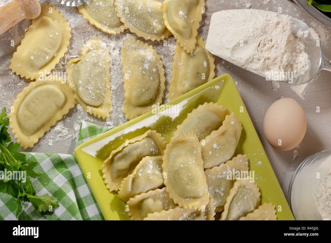 traditional italian ravioli filled with a cheese and spinach Stock ...