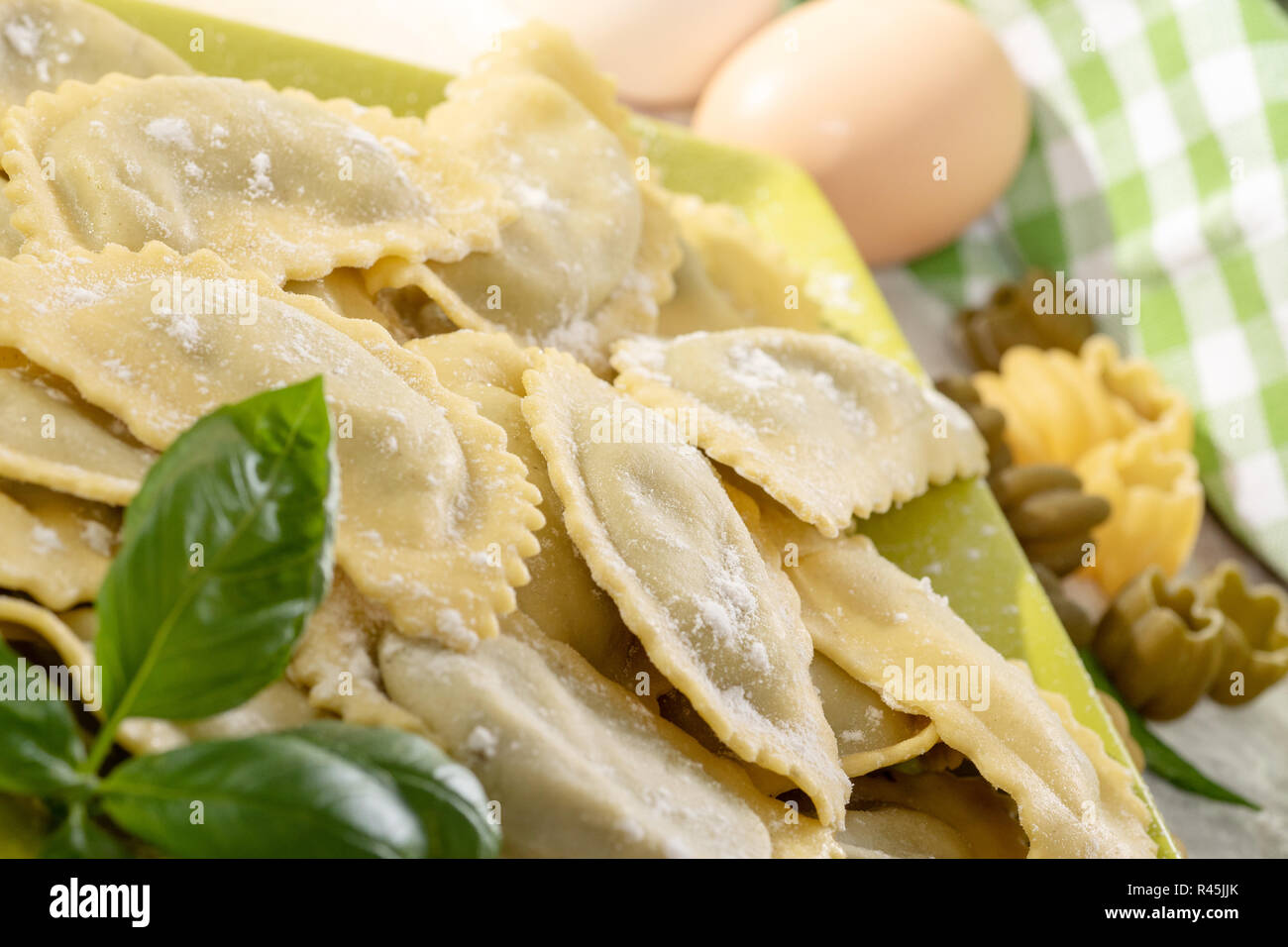 traditional italian ravioli filled with a cheese and spinach Stock ...