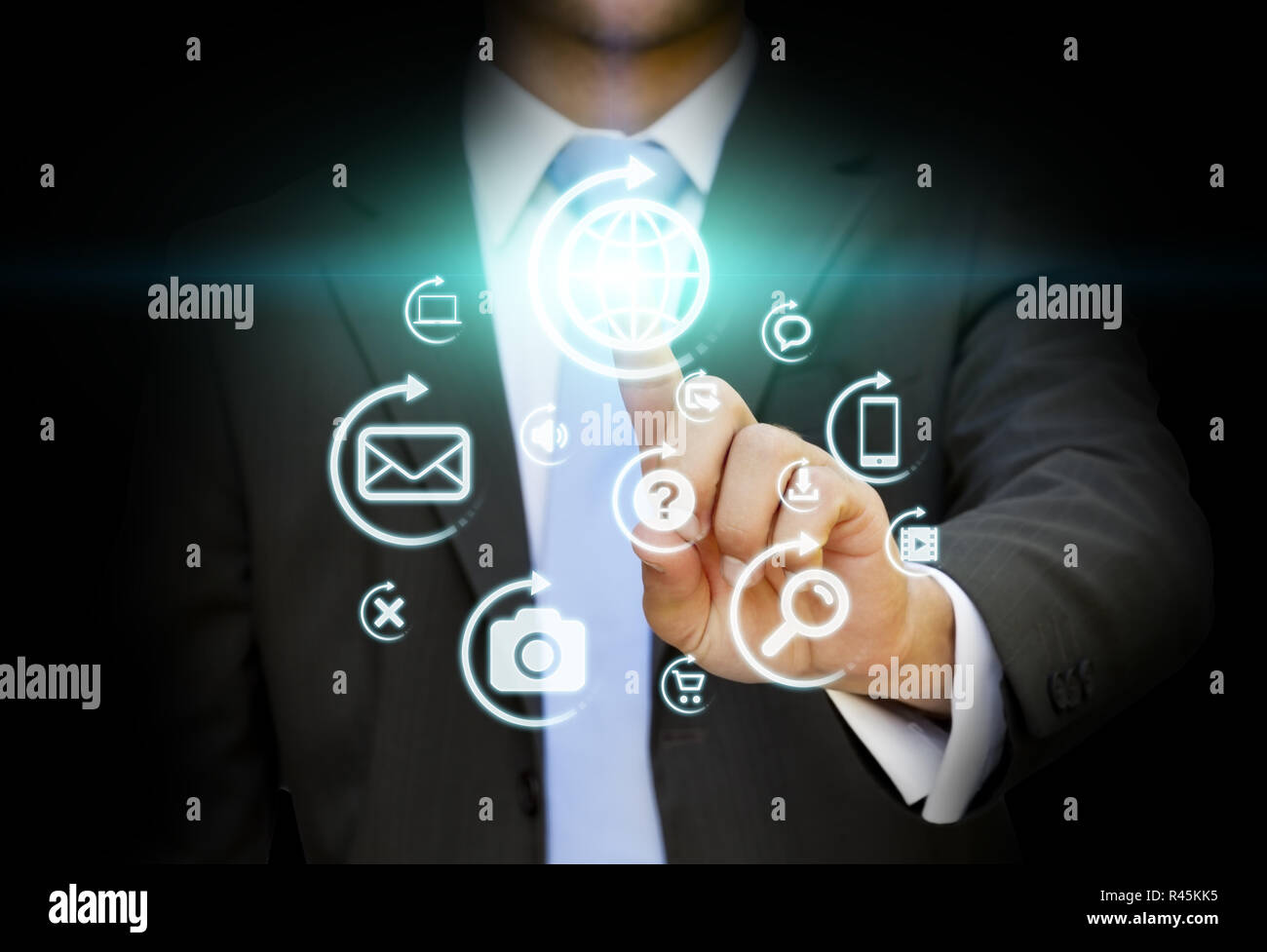 Businessman in his office using tactile interface Stock Photo - Alamy