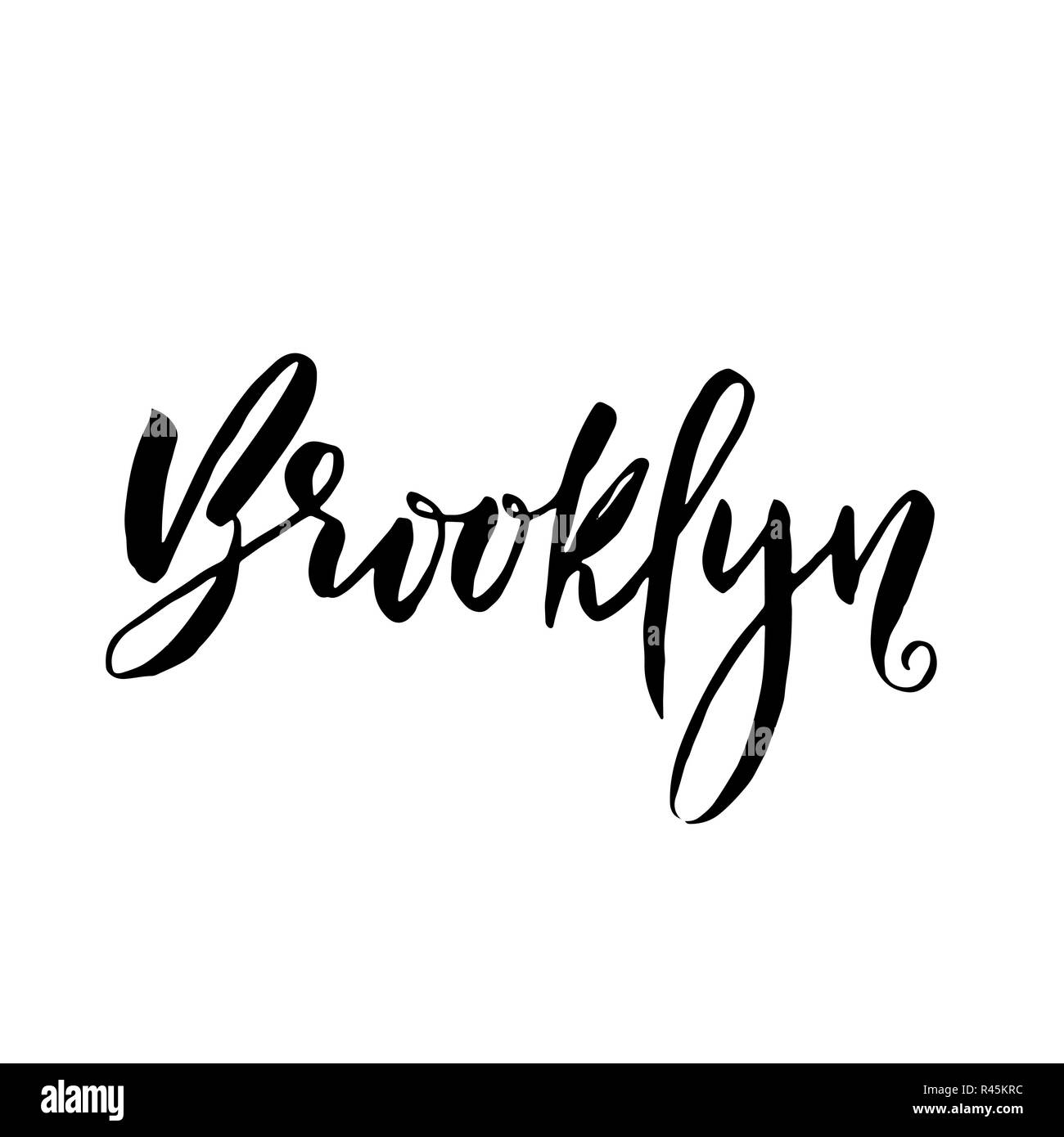 Brooklyn, USA. Typography dry brush lettering design. Hand drawn ...