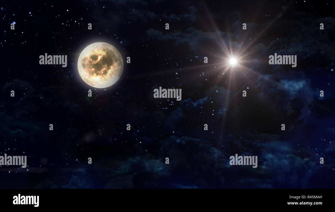 full moon with white star cross Stock Photo - Alamy