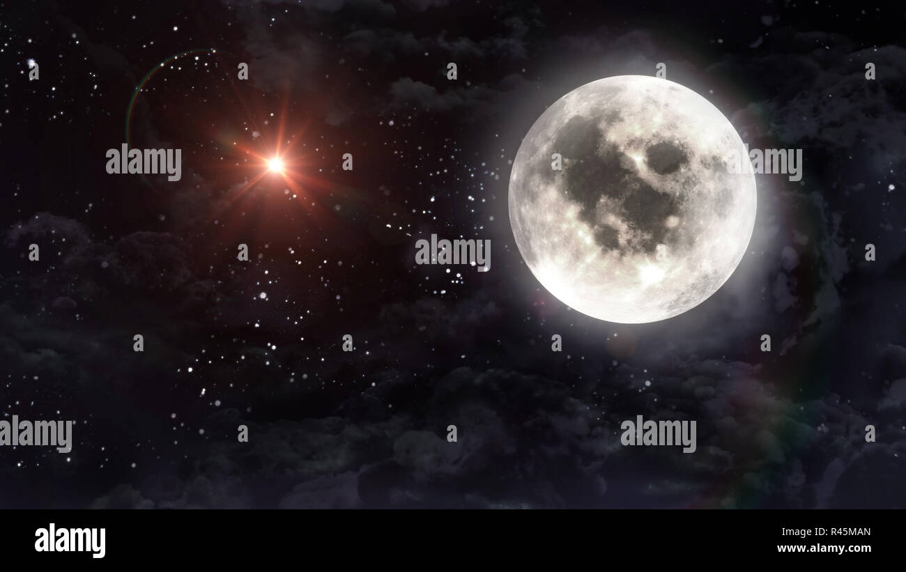 large moon with mars planet star cross Stock Photo - Alamy