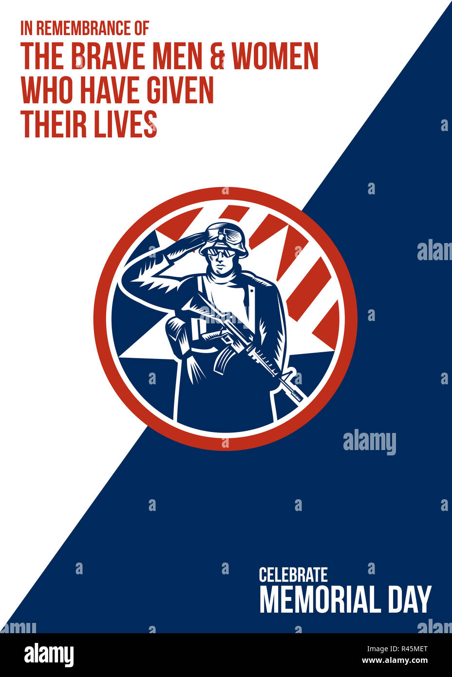 Memorial Day Greeting Card American Soldier Salute Holding Rifle Stock ...