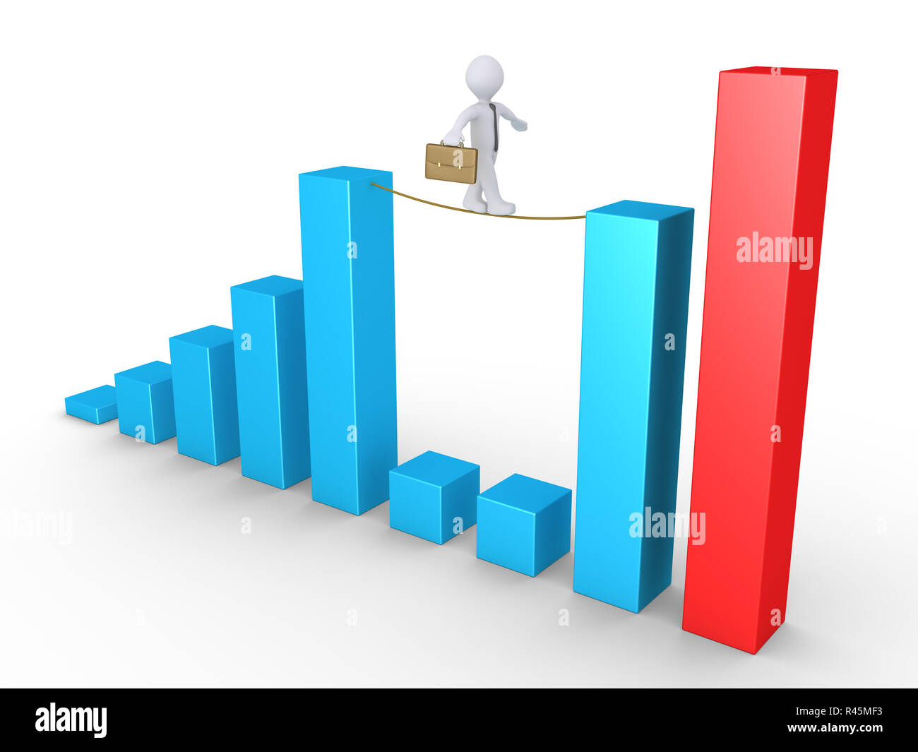 Businessman balancing on columns Stock Photo - Alamy