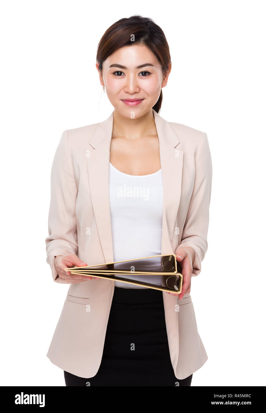 Asian businesswoman hold with folder Stock Photo - Alamy