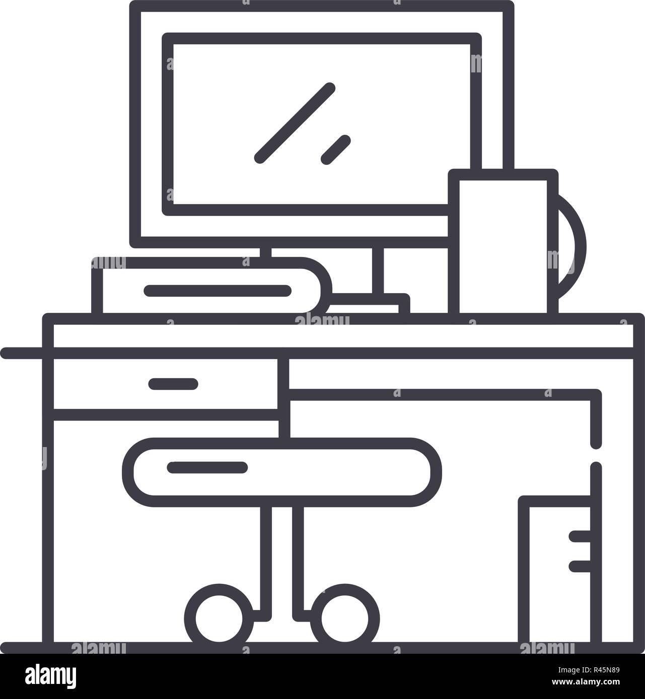 Workplace line icon concept. Workplace vector linear illustration ...