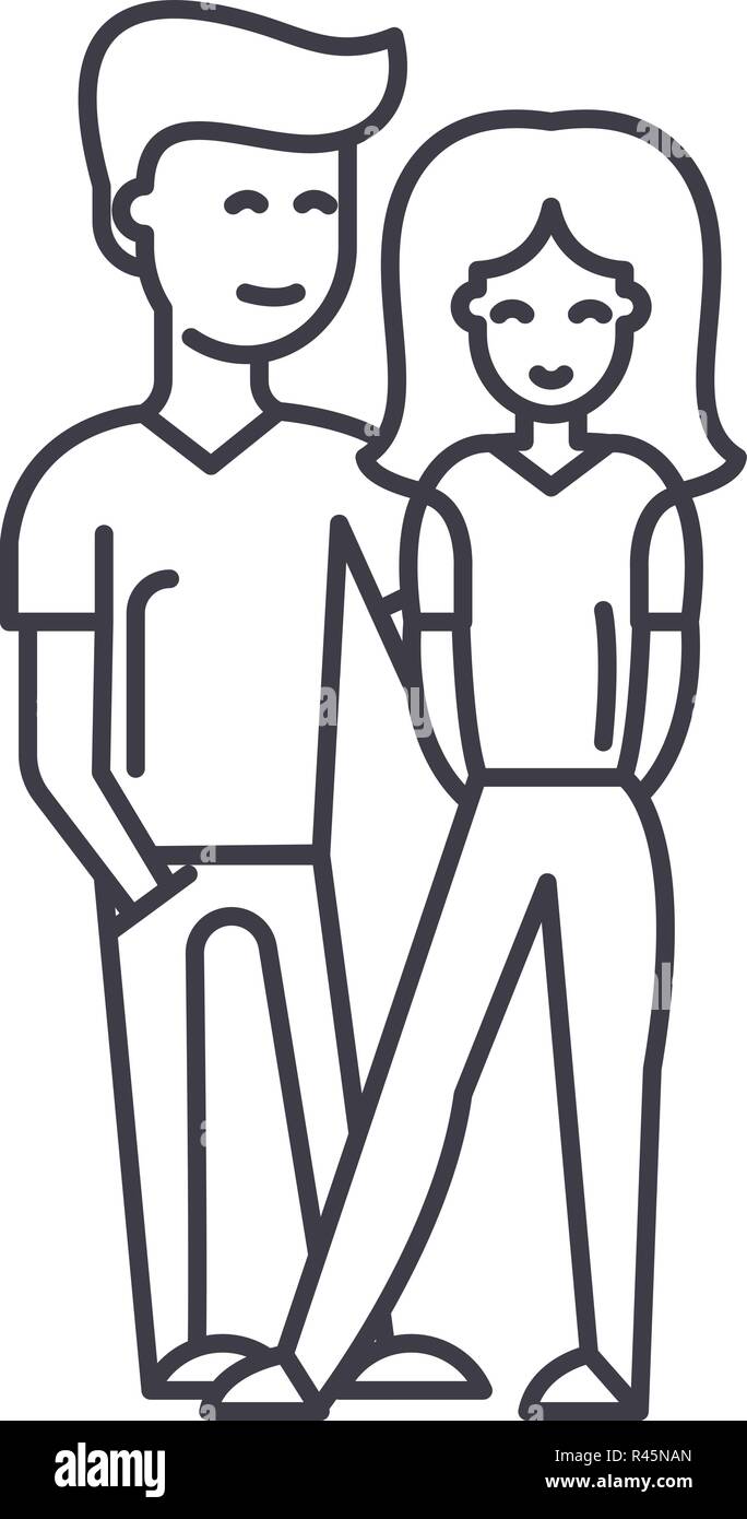 Young happy couple line icon concept. Young happy couple vector linear ...