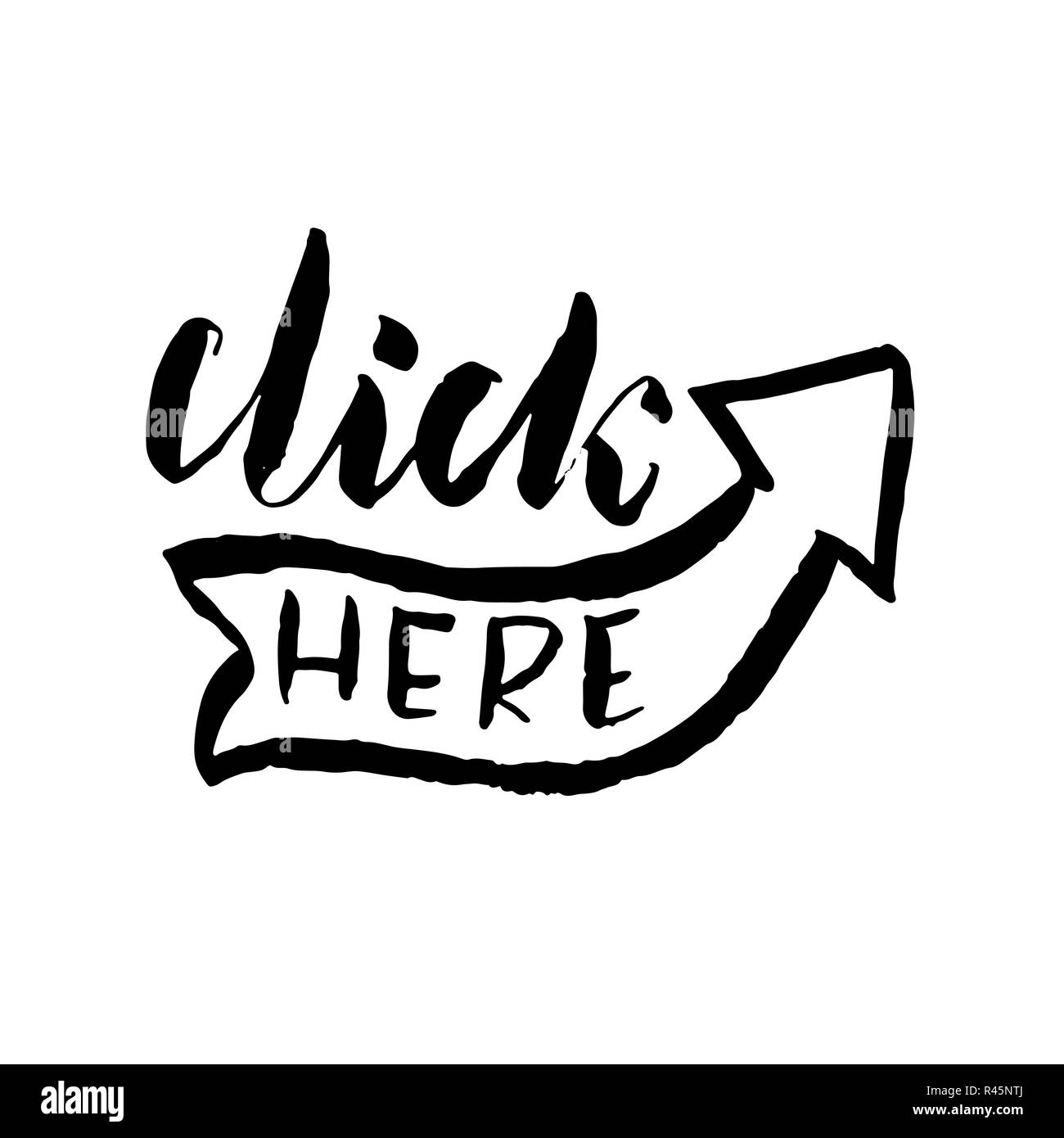 Click here. Modern brush lettering design. Vector calligraphy ...