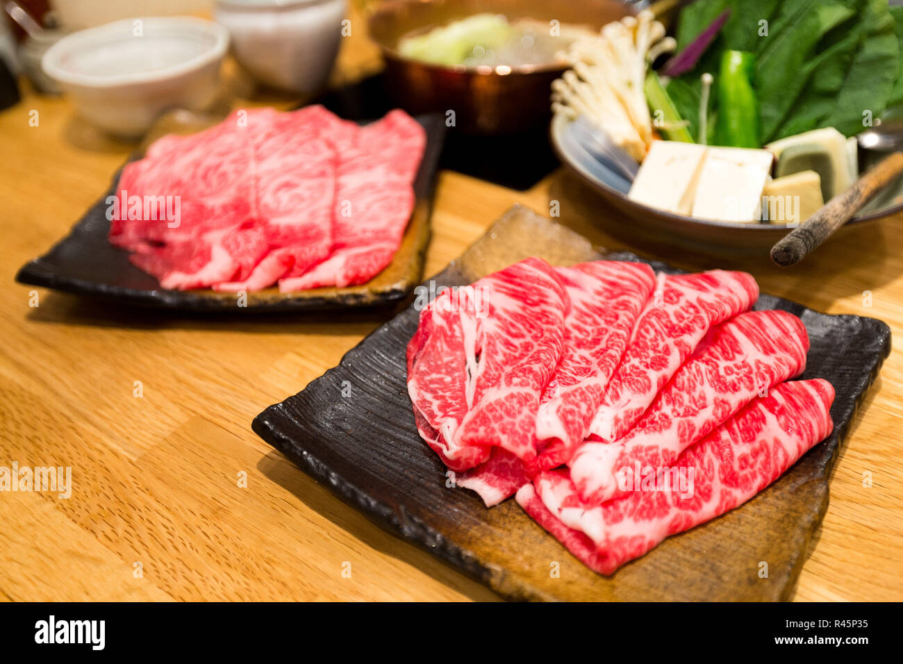 Set of boil food, Japanese hot pot Stock Photo - Alamy