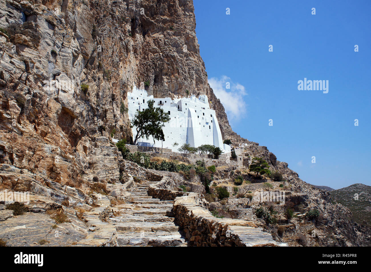 Hozoviotissa monastery hanging from the cliffs of Amorgos island ...
