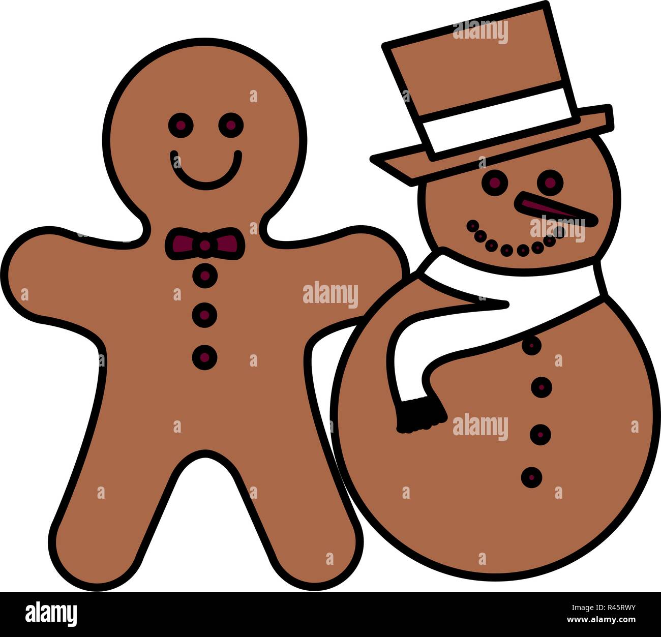 snowman and gingerbread man cookies over white background, vector ...