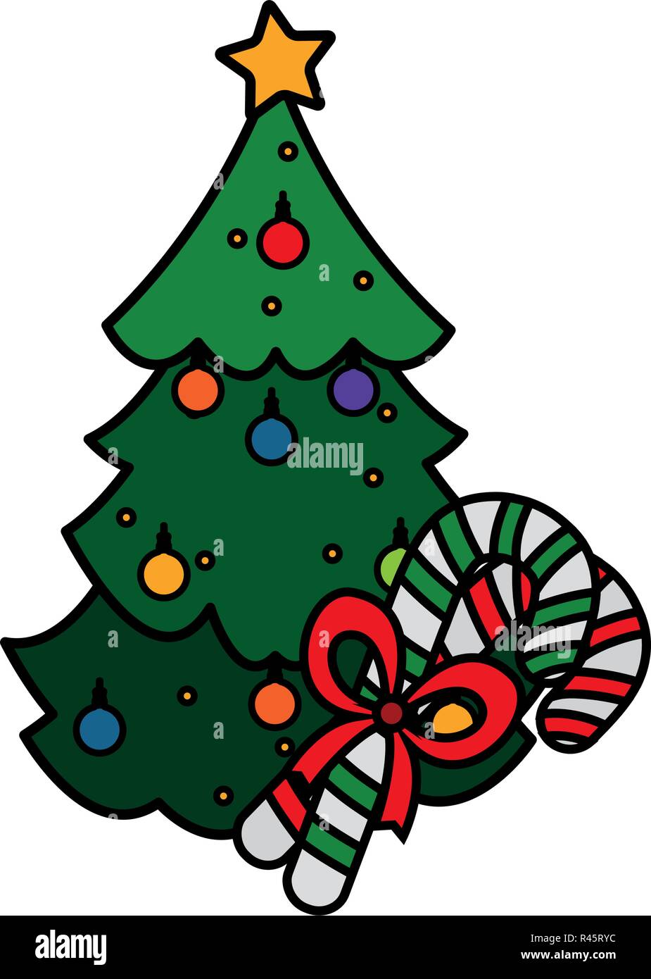 Christmas tree and candy canes over white background, colorful design ...