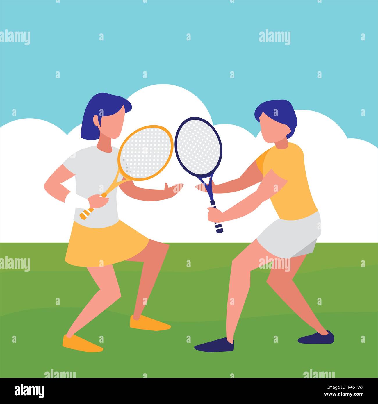 young couple playing tennis vector illustration design Stock Vector ...